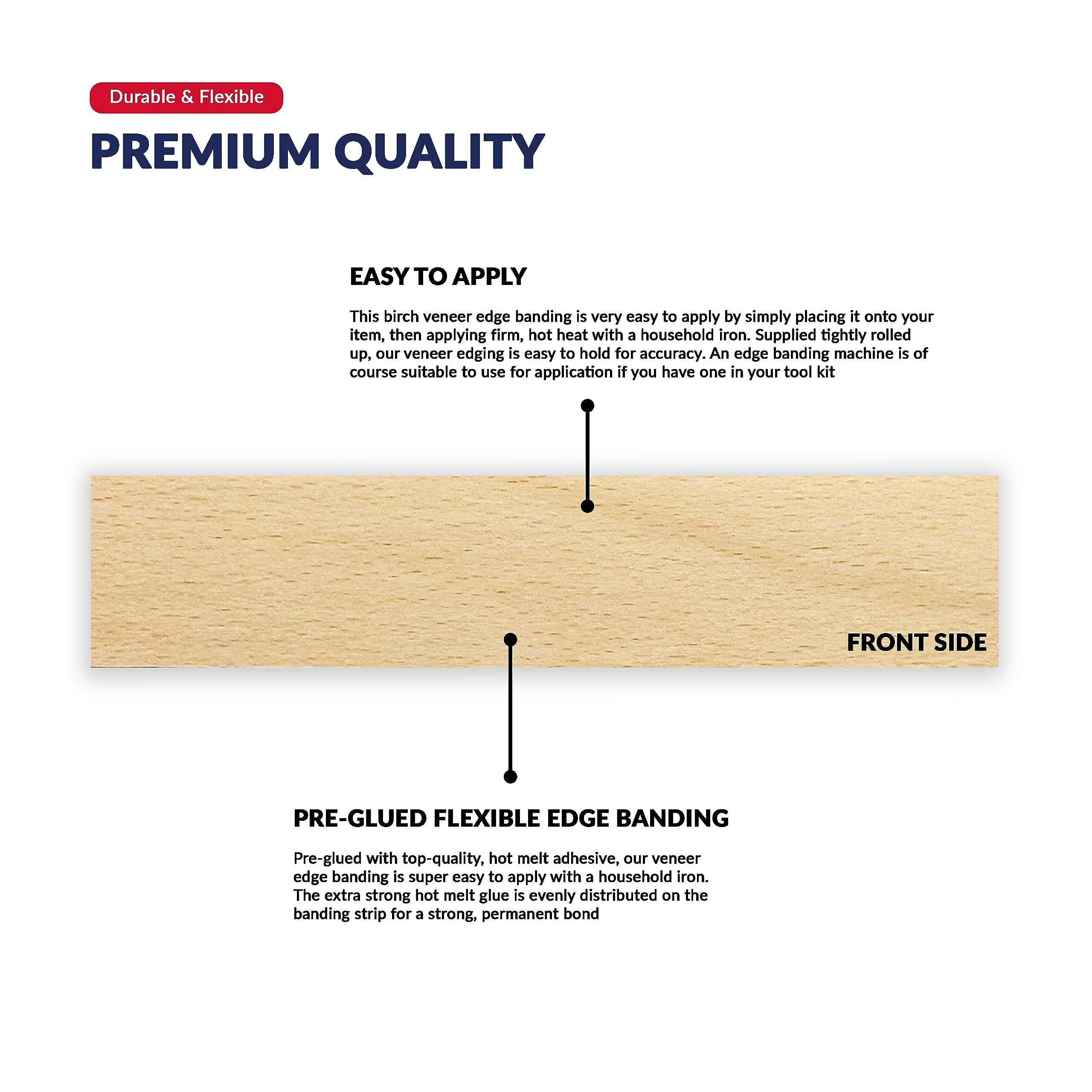 Birch Wood Veneer Edge Banding 3/4 inch x 25 ft Pre Glued Adhesive Edging Trim Tape Iron On Flexible Strip Roll Laminate Cabinate Countertop Furniture Shelf MDF Board Paintable Molding Easy Trimmer