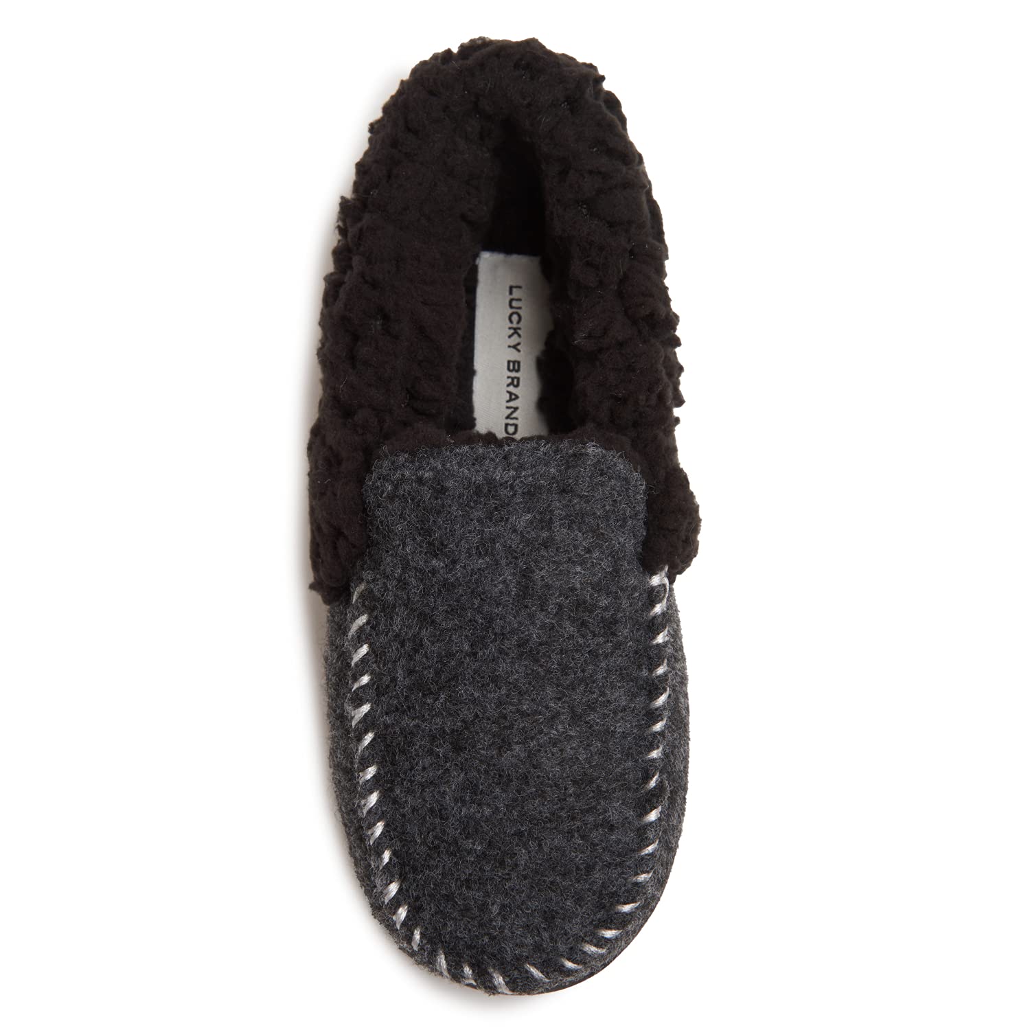 Lucky Brand Boy's Faux Wool A-line House Shoes for Kids, Memory Foam Slippers, Black, 11/12