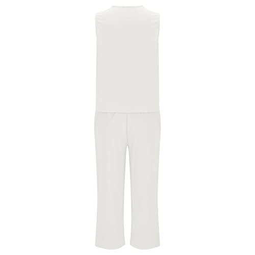 H-626 White Womens Pants Sets Faux Gauze Linen Pants Sets for Ladies Capri Cami Tank Flared Wide Leg Basic Bootcut Summer Fall Pants Sets Button 2023 Clothing Y2K MR XL