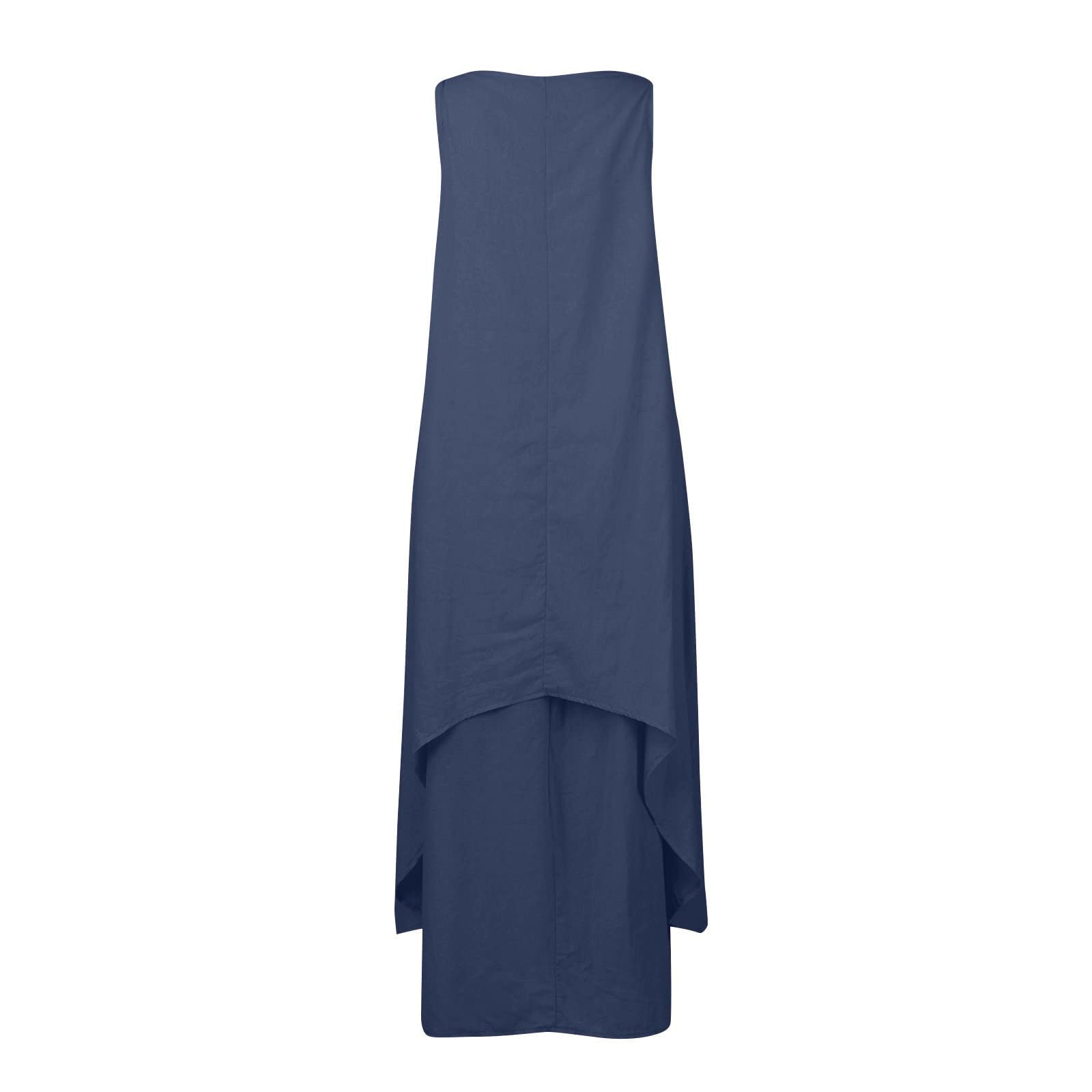 Ceboyel Women Plus Size Summer Dresses Women Irregular Hem Maxi Dress Cotton Linen Long Summer Dress Solid Color Boho Flowy Dress Beach Clothing 2023 Blue 3X