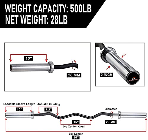 papababe 56'' Olympic Curl Bar, EZ Curl Barbell, 500 LB Weight Capacity Galvanized Lifting Bar for Strength Training, Biceps Curl and Triceps Extensions, Workout Barbell Super Suitable for Weightlifting, Hip Thrusts,Squats and Lunges