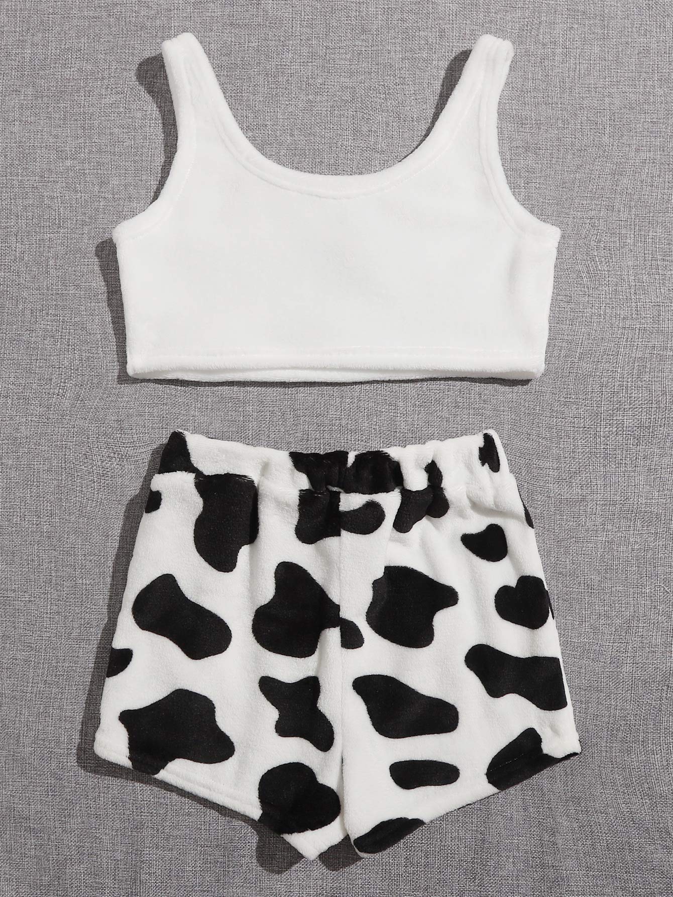 SOLY HUX Women's 2 Piece Sleeveless Crop Tank Top and Teddy Shorts Lounge Pajama Set Sleepwea