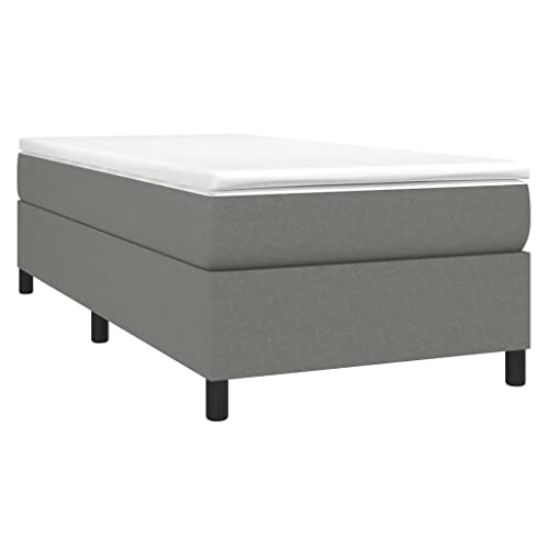 vidaXL Box Spring Bed Frame Home Indoor Bedroom Bed Accessory Wooden Upholstered Single Bed Base Furniture Dark Gray 39.4"x74.8" Twin Fabric