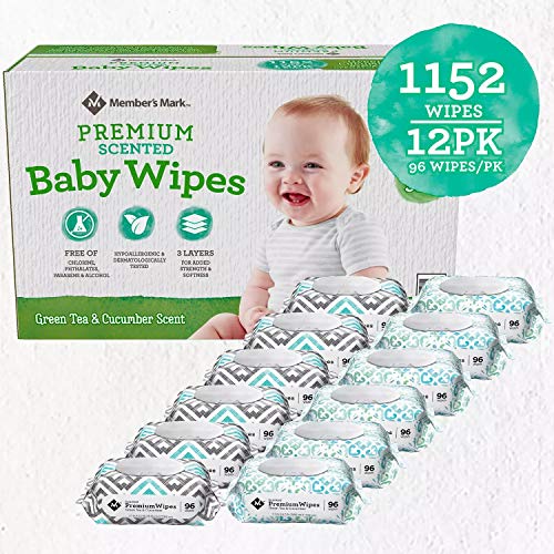 Member's Mark One Box Green Tea & Cucumber Scented Premium Baby Wipes 12-Pack (1152 Total of Wipes)