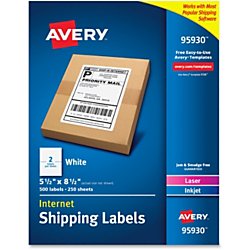 Avery Half Sheet Printable Shipping Labels, 5.5" x 8.5", White, 500 Blank Mailing Labels (95930)