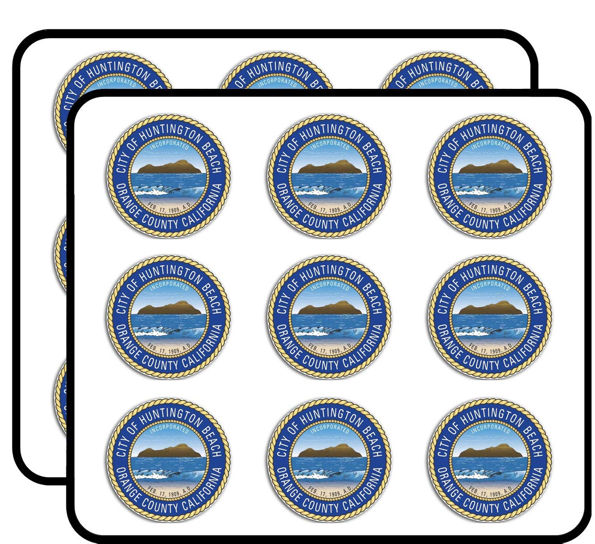Huntington Beach City Seal - Logo California ca oc surf Surfer Sticker for Scrapbooking, Calendars, Arts, Album, Bullet Journals 2" 18 Pack