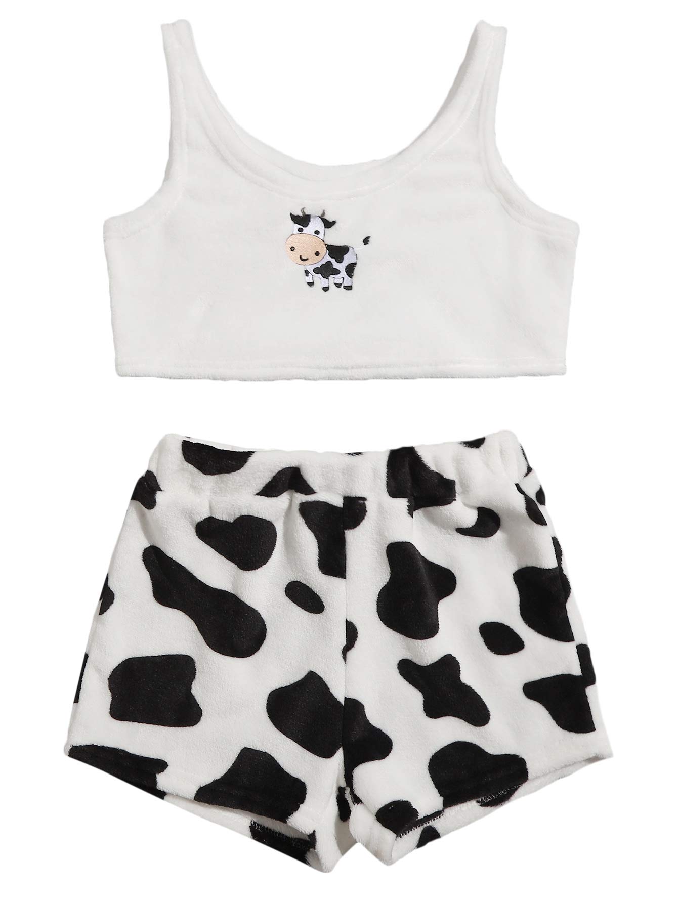 SOLY HUX Women's 2 Piece Sleeveless Crop Tank Top and Teddy Shorts Lounge Pajama Set Sleepwea