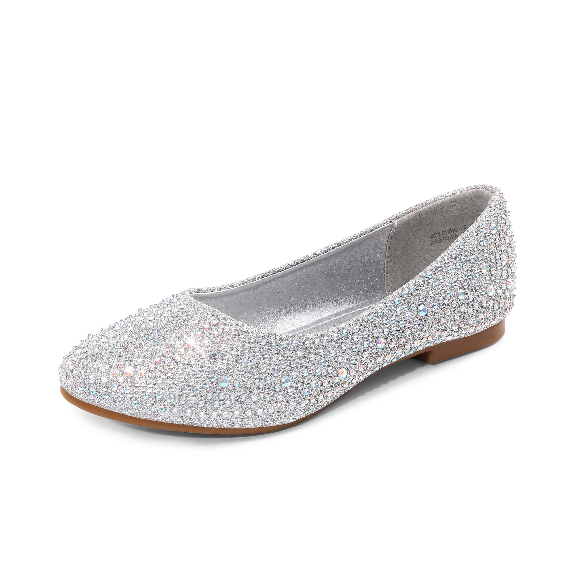 DREAM PAIRS Girls Mary Jane Ballerina Flat Shoes, Muy-Shine-Silver Glitter - 2 Little Kid (Muy-Shine)