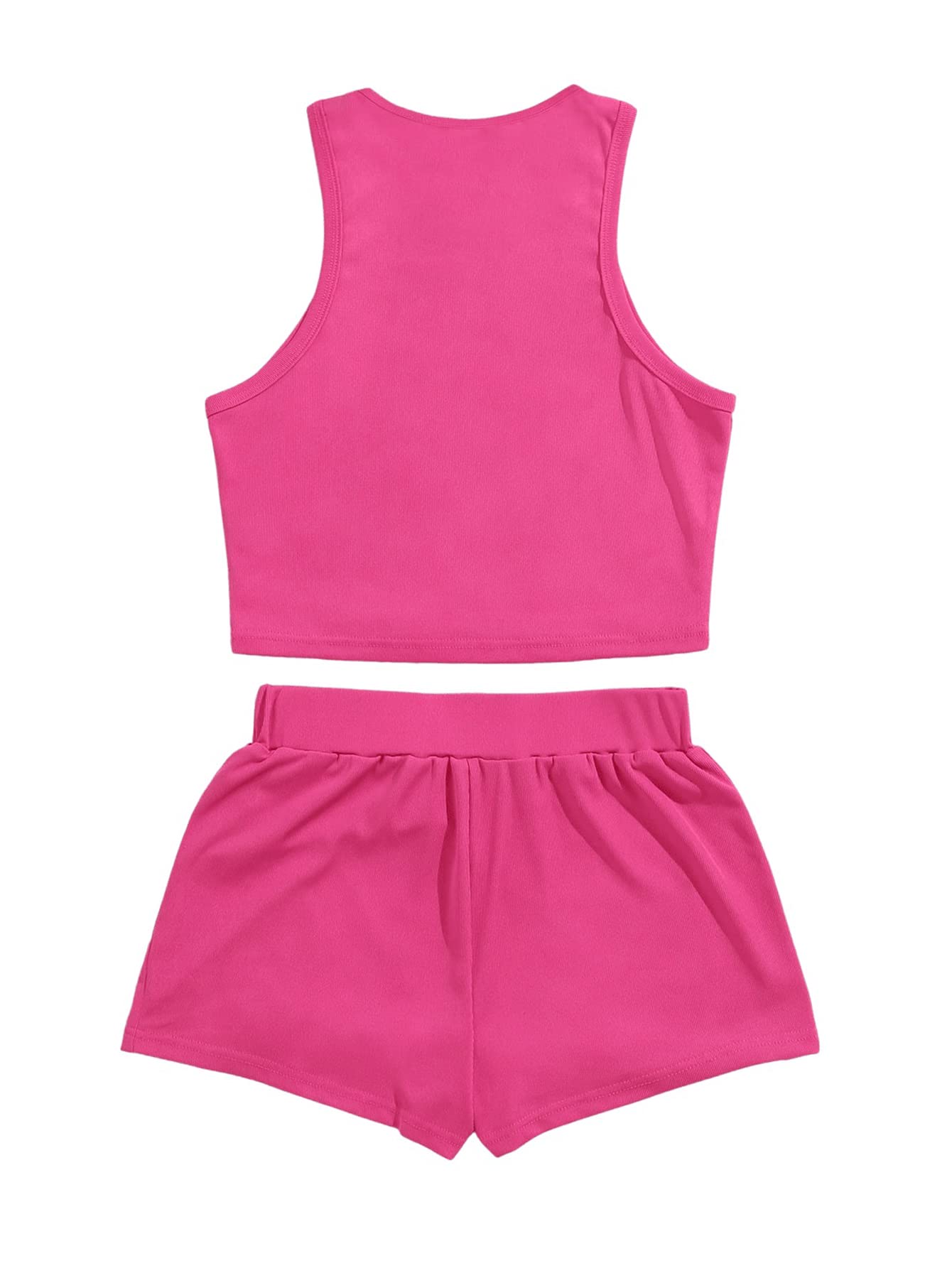 Verdusa Women's 2 Piece Outfit Sleeveless Crop Tank Top and Shorts Tracksuit Set Hot Pink XL