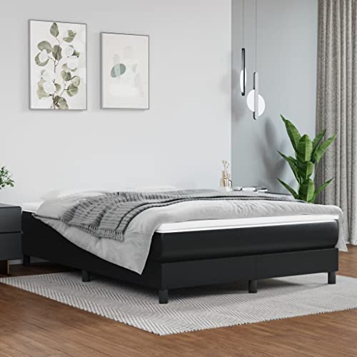 vidaXL Box Spring Bed with Mattress Home Bedroom Mattress Pad Double Bed Frame Base Foam Topper Furniture White 53.9"x74.8" Full Faux Leather