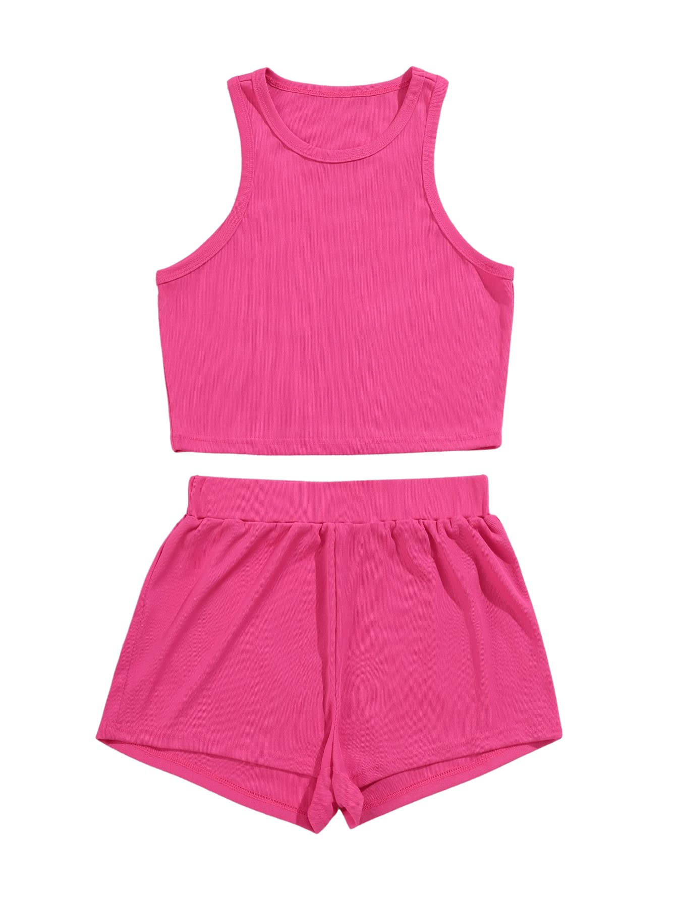 Verdusa Women's 2 Piece Outfit Sleeveless Crop Tank Top and Shorts Tracksuit Set Hot Pink XL