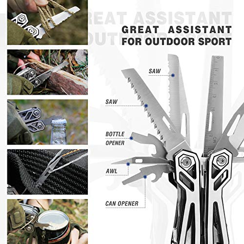 MOSSY OAK Multitool, 21-in-1 Stainless Steel Multi Tool Pocket Knife with Screwdriver Sleeve, Self-locking Multitool Pliers with Sheath-Perfect for Outdoor, Survival, Camping, Hiking, Simple Repair