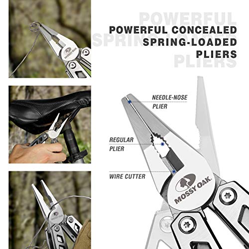 MOSSY OAK Multitool, 21-in-1 Stainless Steel Multi Tool Pocket Knife with Screwdriver Sleeve, Self-locking Multitool Pliers with Sheath-Perfect for Outdoor, Survival, Camping, Hiking, Simple Repair