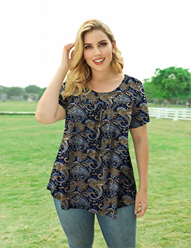 LETDIOSTO Women's Tops Casual Short Sleeve Loose Fit Pleated Tunic Shirt Blouse Tops, 02, Medium