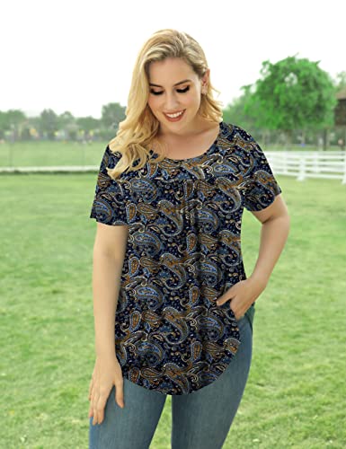 LETDIOSTO Women's Tops Casual Short Sleeve Loose Fit Pleated Tunic Shirt Blouse Tops, 02, Medium