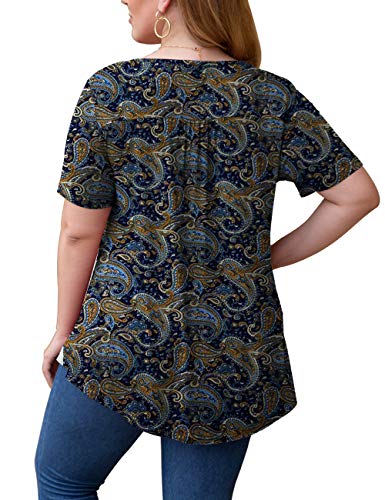 LETDIOSTO Women's Tops Casual Short Sleeve Loose Fit Pleated Tunic Shirt Blouse Tops, 02, Medium