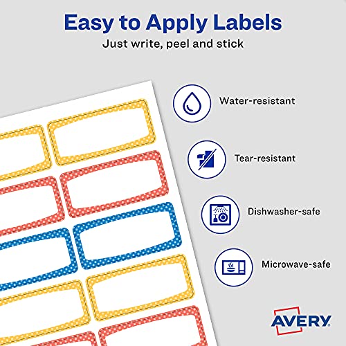 AVERY No-Iron Kids Clothing Labels, Washer & Dryer Safe, Assorted Shapes & Sizes, (2-Pack) 90 Labels (40700) & 0.75 x 1.75 Inches Durable Labels for Kids Gear, Assorted, Pack of 60 (41442)