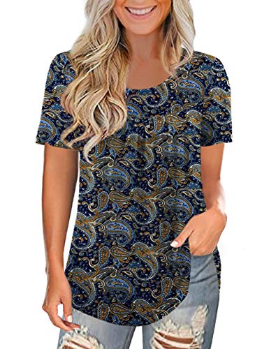 LETDIOSTO Women's Tops Casual Short Sleeve Loose Fit Pleated Tunic Shirt Blouse Tops, 02, Medium