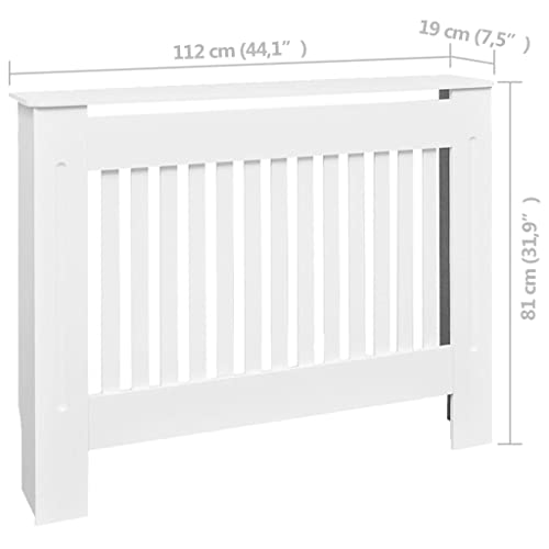 vidaXL Radiator Cover Heating Cabinet White 44" Wall Cupboard Shelf MDF Matte