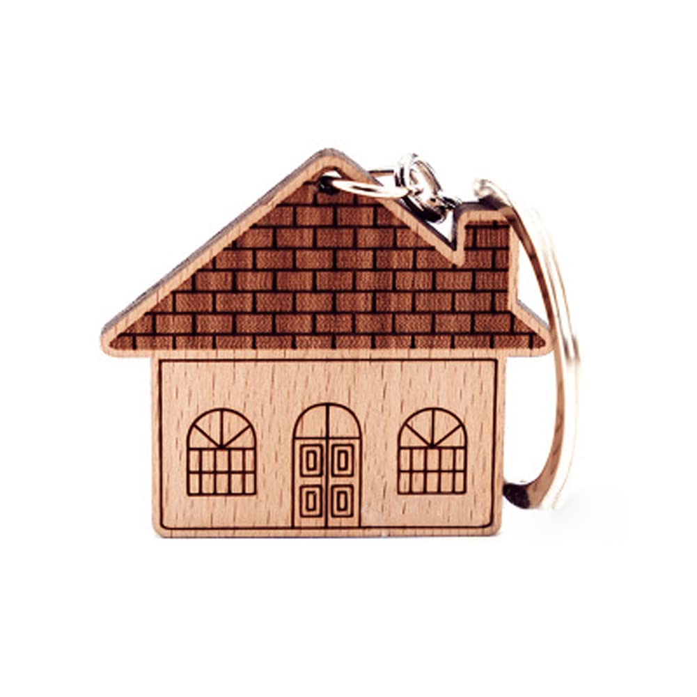 Wresty 4 Pcs House Design Key Chain Wood Keychain Home Key Ring Decoration Housewarming Gift Favors Brown