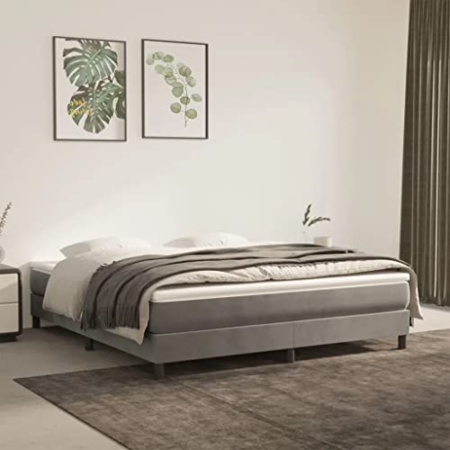 vidaXL Box Spring Bed Frame Home Indoor Bedroom Bed Accessory Wooden Upholstered Double Bed Base Furniture Light Gray 76"x79.9" King Velvet