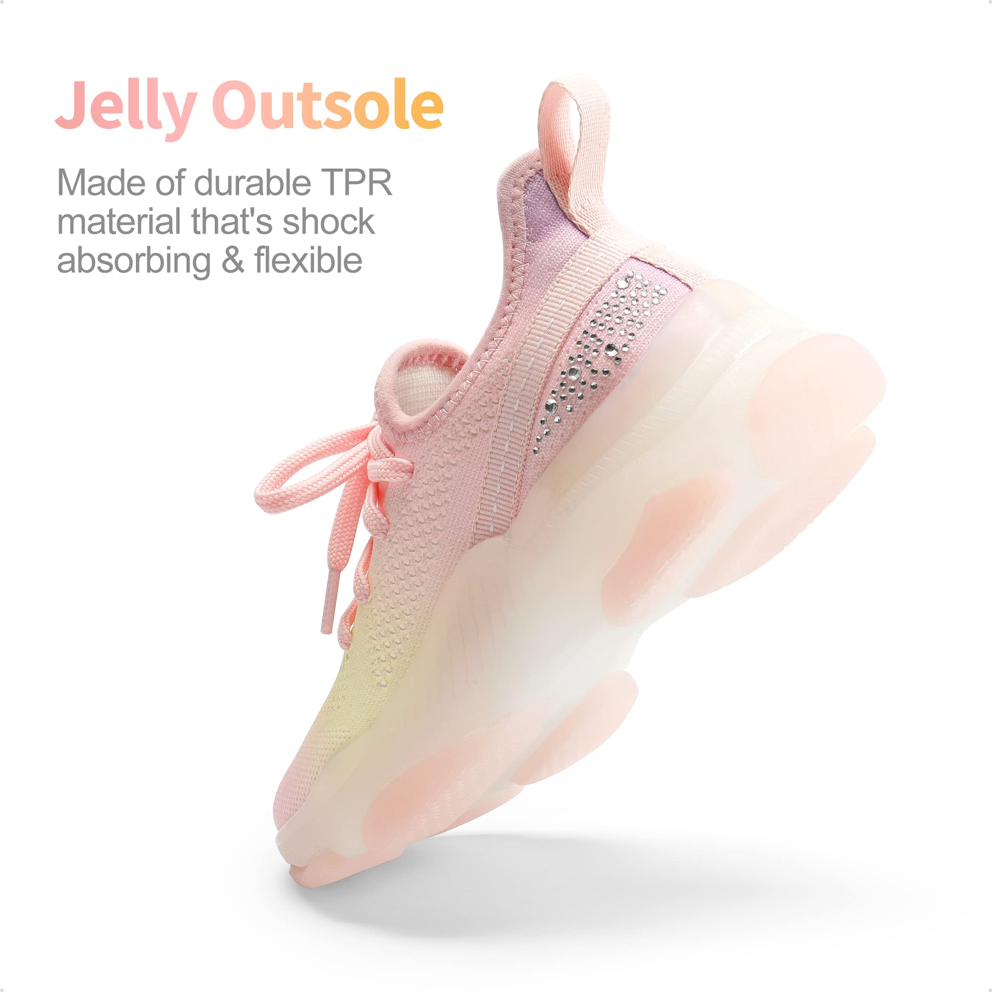 DREAM PAIRS Girls Slip-On Sneakers Kids Sparkle Pop Lightweight Jelly Sole Walking Shoes,Size 2 Little Kid,Rainbow//Pink,SDFS2303K