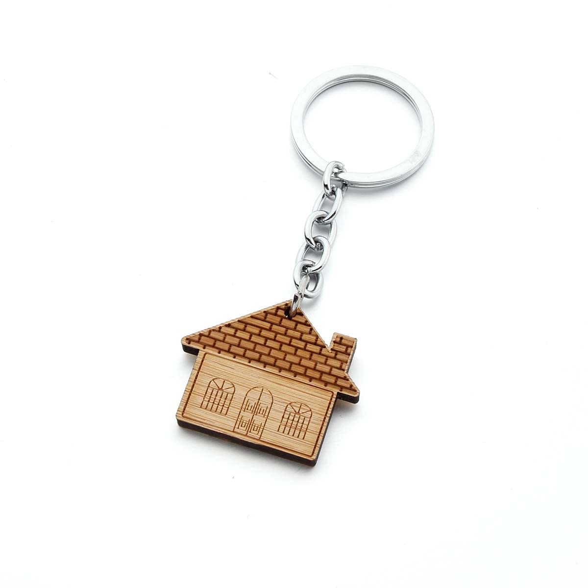 Wresty 4 Pcs House Design Key Chain Wood Keychain Home Key Ring Decoration Housewarming Gift Favors Brown