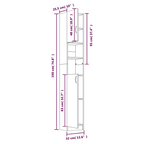 vidaXL Bathroom Cabinet Gray Sonoma 12.6"x10"x74.8" Engineered Wood