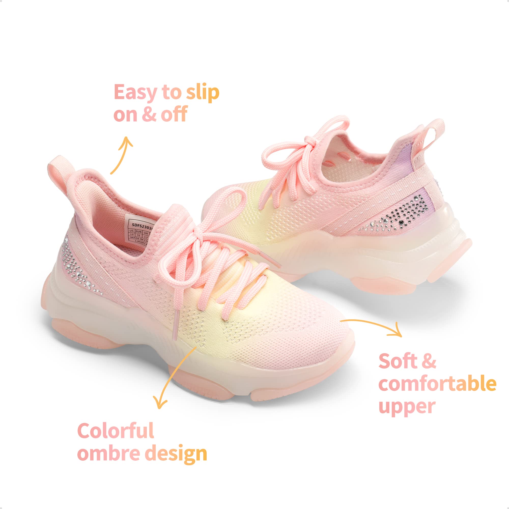 DREAM PAIRS Girls Slip-On Sneakers Kids Sparkle Pop Lightweight Jelly Sole Walking Shoes,Size 2 Little Kid,Rainbow//Pink,SDFS2303K