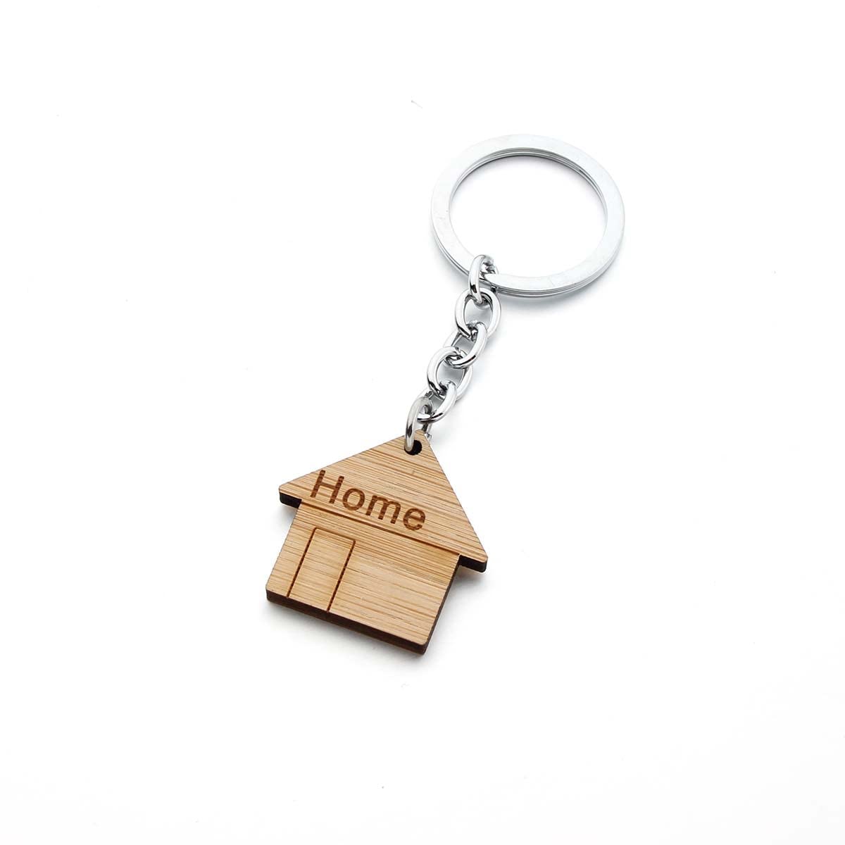 Wresty 4 Pcs House Design Key Chain Wood Keychain Home Key Ring Decoration Housewarming Gift Favors Brown
