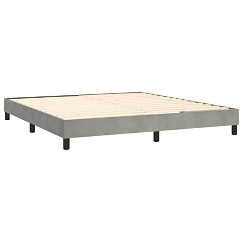 vidaXL Box Spring Bed Frame Home Indoor Bedroom Bed Accessory Wooden Upholstered Double Bed Base Furniture Light Gray 76"x79.9" King Velvet