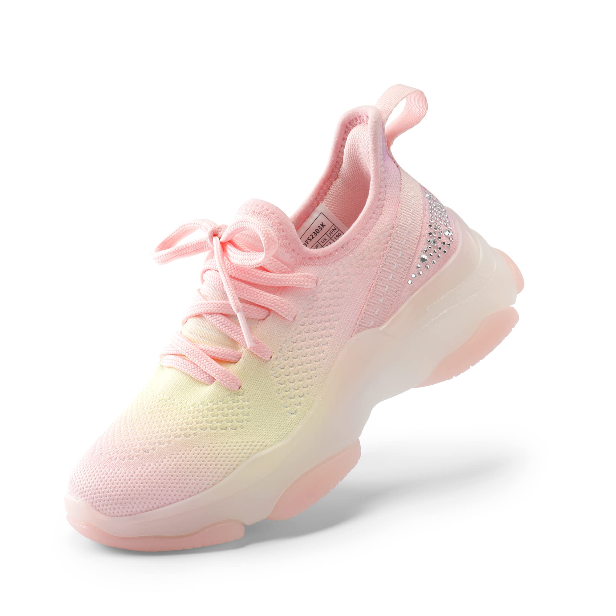 DREAM PAIRS Girls Slip-On Sneakers Kids Sparkle Pop Lightweight Jelly Sole Walking Shoes,Size 2 Little Kid,Rainbow//Pink,SDFS2303K
