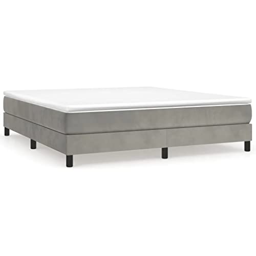 vidaXL Box Spring Bed Frame Home Indoor Bedroom Bed Accessory Wooden Upholstered Double Bed Base Furniture Light Gray 76"x79.9" King Velvet