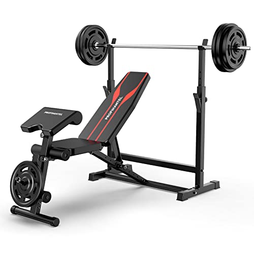 Adjustable Weight Bench, Olympic Workout Bench, Barbell Bench Press Set with Barbell Rack and Bench, Leg Exercises Preacher Curl Rack, Home Exercise Equipment