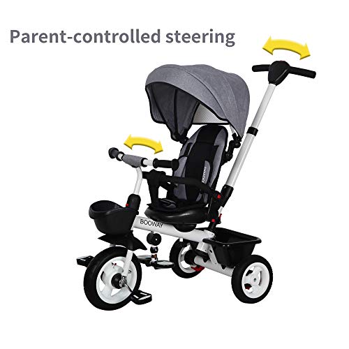 BOOWAY Baby Trike, 6-in-1 Kids Stroller Tricycle with Adjustable Push Handle, Removable Canopy, Safety Harness for 6 Months - 5 Year Old