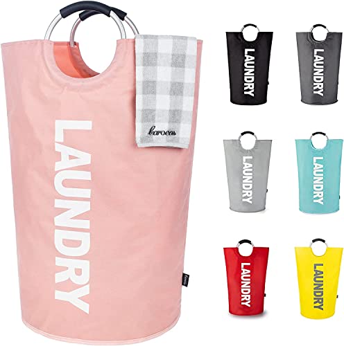XX-Large Laundry Basket, Collapsible Fabric Hamper with Aluminum Handles, 115L, Tall Foldable Clothes Baskets, Easy Carry Bags, Hampers for Kids Bedroom, College Dorms (Pink)
