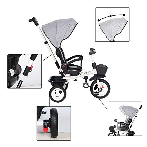BOOWAY Baby Trike, 6-in-1 Kids Stroller Tricycle with Adjustable Push Handle, Removable Canopy, Safety Harness for 6 Months - 5 Year Old