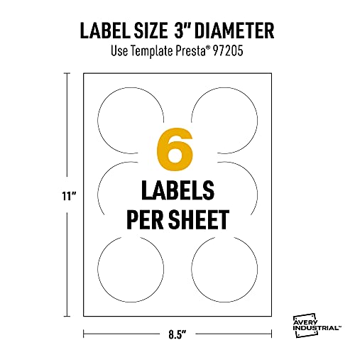 Avery UltraDuty GHS Labels, Waterproof, 3 Inch Round Labels, Pack of 3000 White Labels for Use with Pigment Inkjet Printers