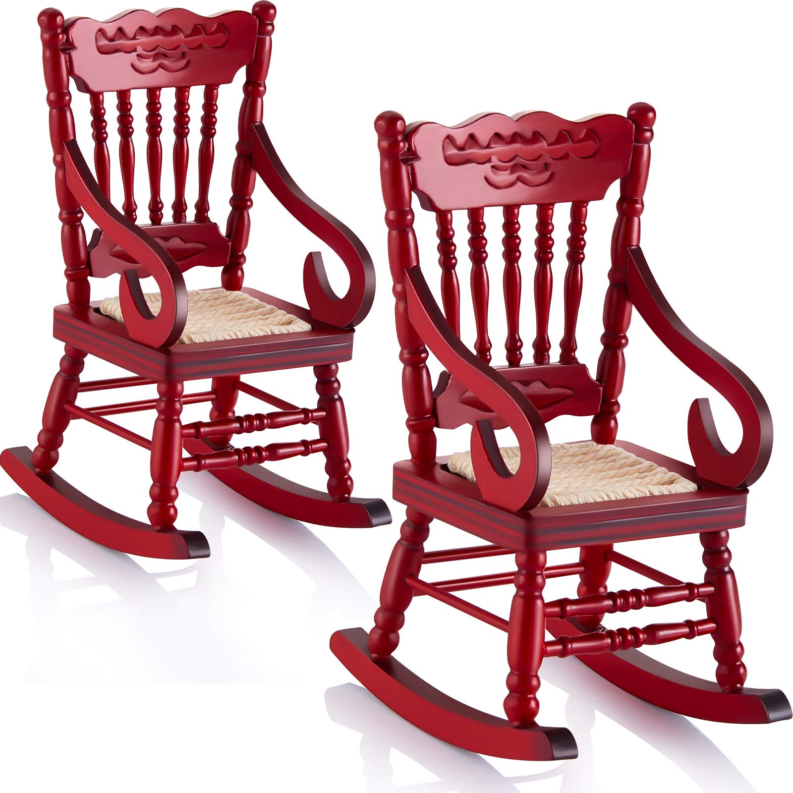 Sumind 2 Pieces Doll House Wooden Chairs 1:12 Christmas Dollhouse Accessories Mini Wooden Rocking Chairs Model for Dollhouse Accessories Furniture Decoration