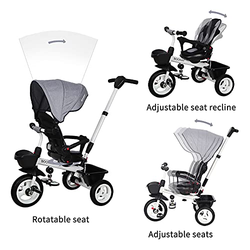 BOOWAY Baby Trike, 6-in-1 Kids Stroller Tricycle with Adjustable Push Handle, Removable Canopy, Safety Harness for 6 Months - 5 Year Old