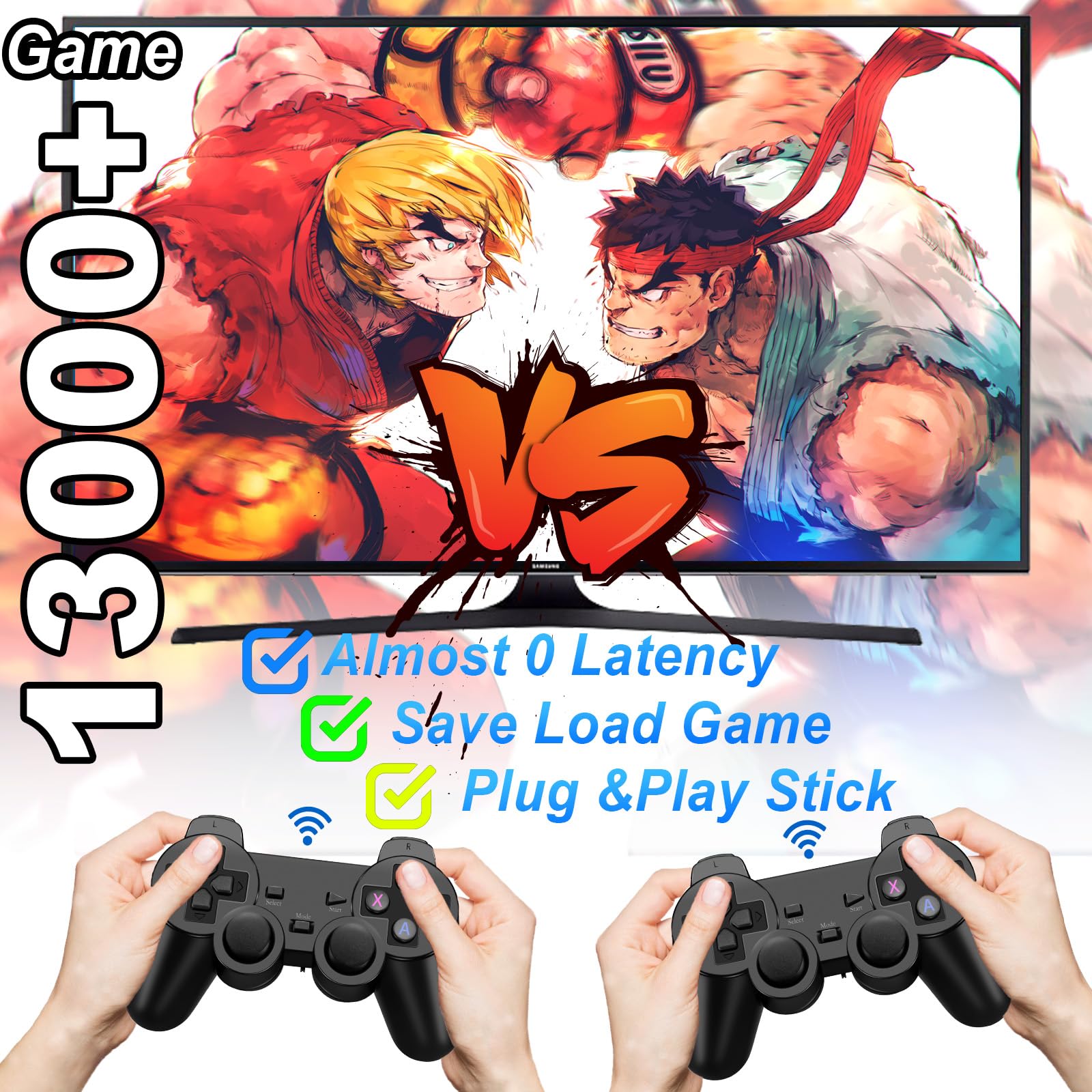 Wireless Retro Game Console, Retro Game Stick, Nostalgia Stick Game, Plug and Play Game Console Emulator Game Stick 4k 13000+ Games, 9 Classic Emulator, Consoles with Dual 2.4G Wireless Console