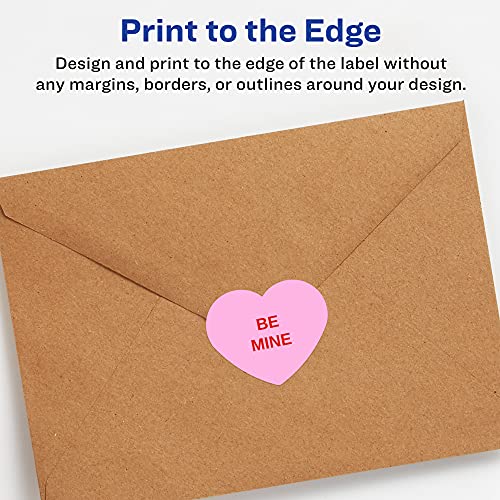 Avery Matte White Heart Labels with Sure Feed, .75" x .75", 2,000 Matte White Printable Labels