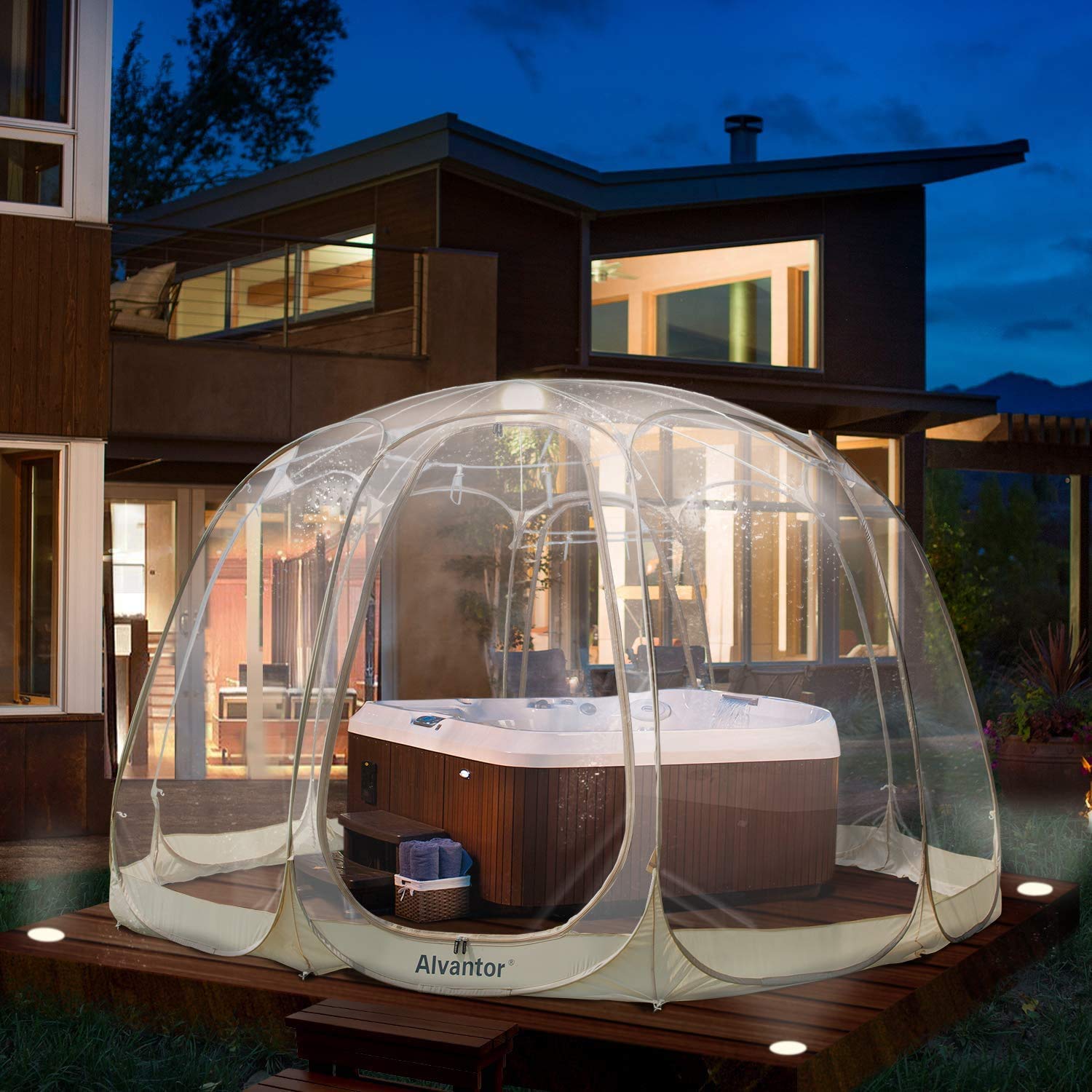 Alvantor Halloween Pop Up Bubble Clear Tent - 15β x 15β Instant Igloo Tent - 12-15 Person Screen House for Patios - Large Oversize Weather Proof - Cold Protection Camping Tent - Beige