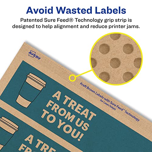 Avery Kraft Brown Rectangle Labels with Sure Feed, 3" x 7", 300 Kraft Brown Labels, Print-to-The-Edge, Laser/Inkjet Printable Labels