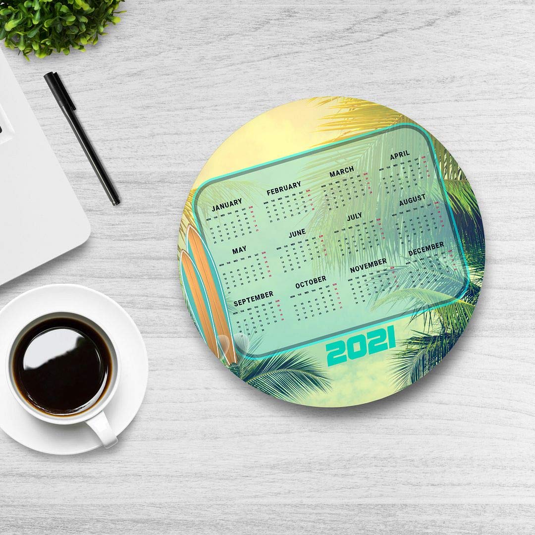 Pixxel Creations | Round Mouse Pad | 2021 Calendar | Gaming | Office | Desk | Home | Gift | Décor | Surf Pardise
