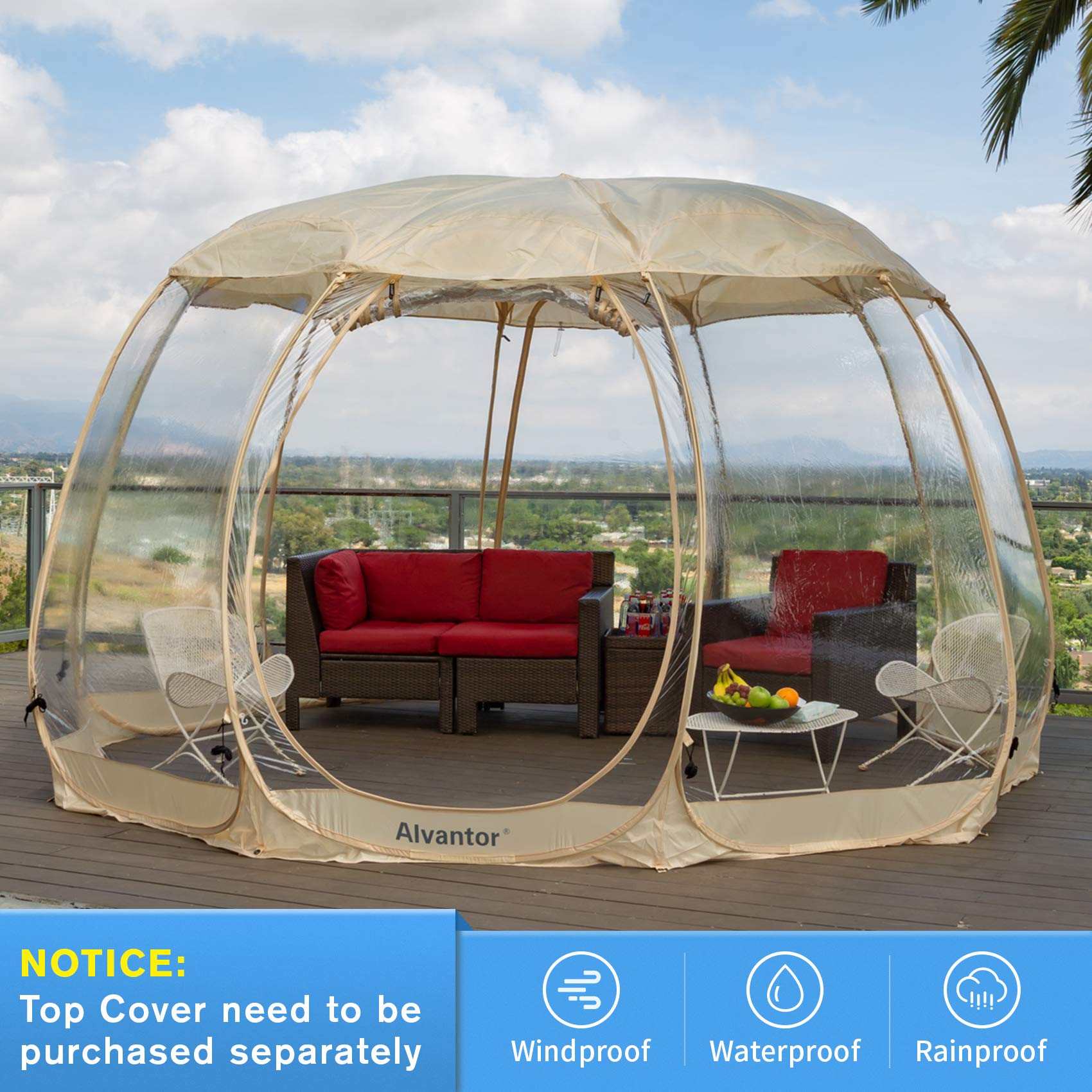 Alvantor Halloween Pop Up Bubble Clear Tent - 15β x 15β Instant Igloo Tent - 12-15 Person Screen House for Patios - Large Oversize Weather Proof - Cold Protection Camping Tent - Beige