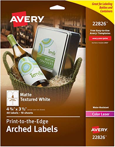 Avery Arched Wine Labels with Sure Feed for Laser Printers, 4.75" x 3.5", 40 White Labels (22826) (Pack of 3)