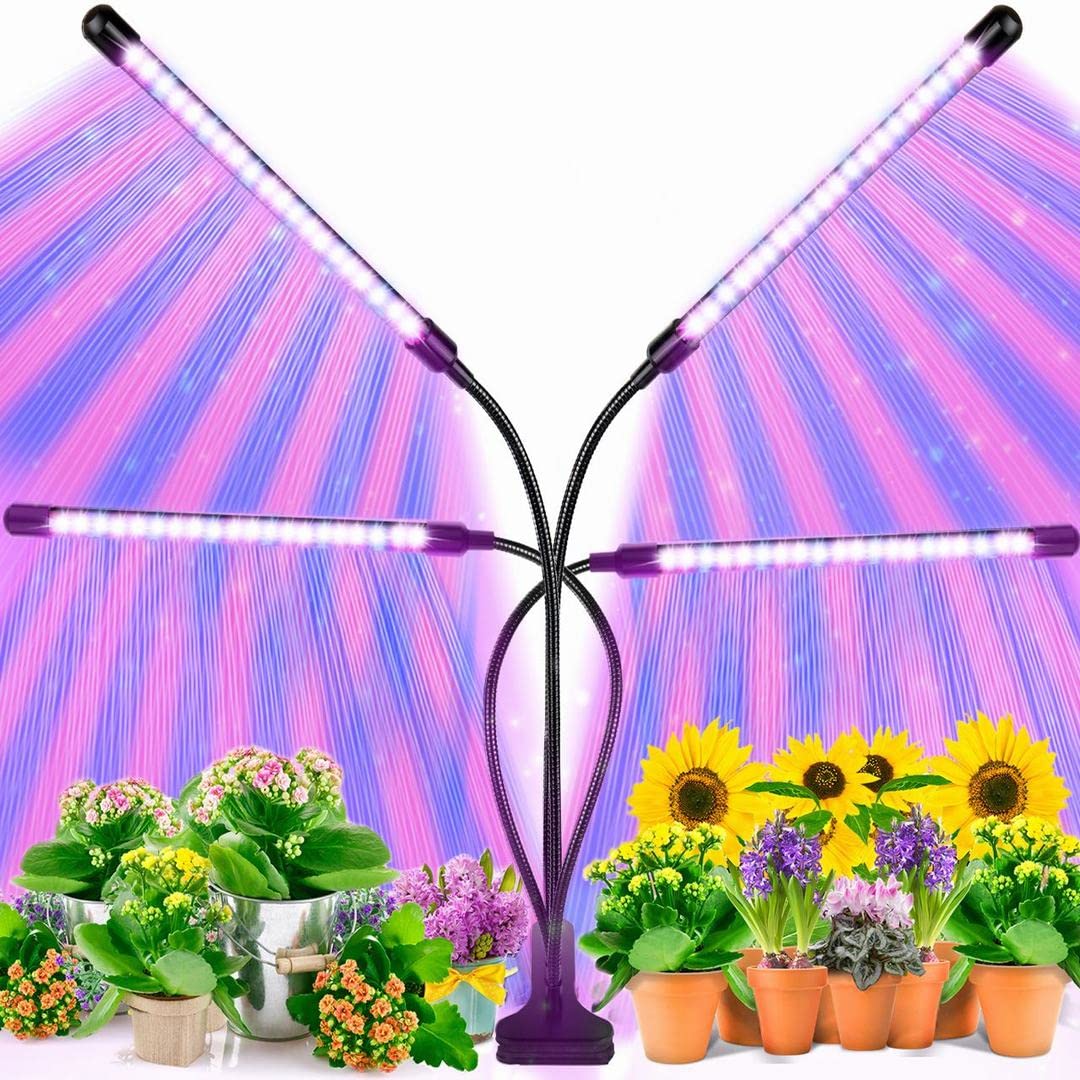 EZORKAS Grow Light, 80W Tri Head Timing 120 LED 9 Dimmable Levels Plant Grow Lights for Indoor Plants with Red Blue Spectrum, Adjustable Gooseneck, 3 9 12H Timer, 3 Switch Modes
