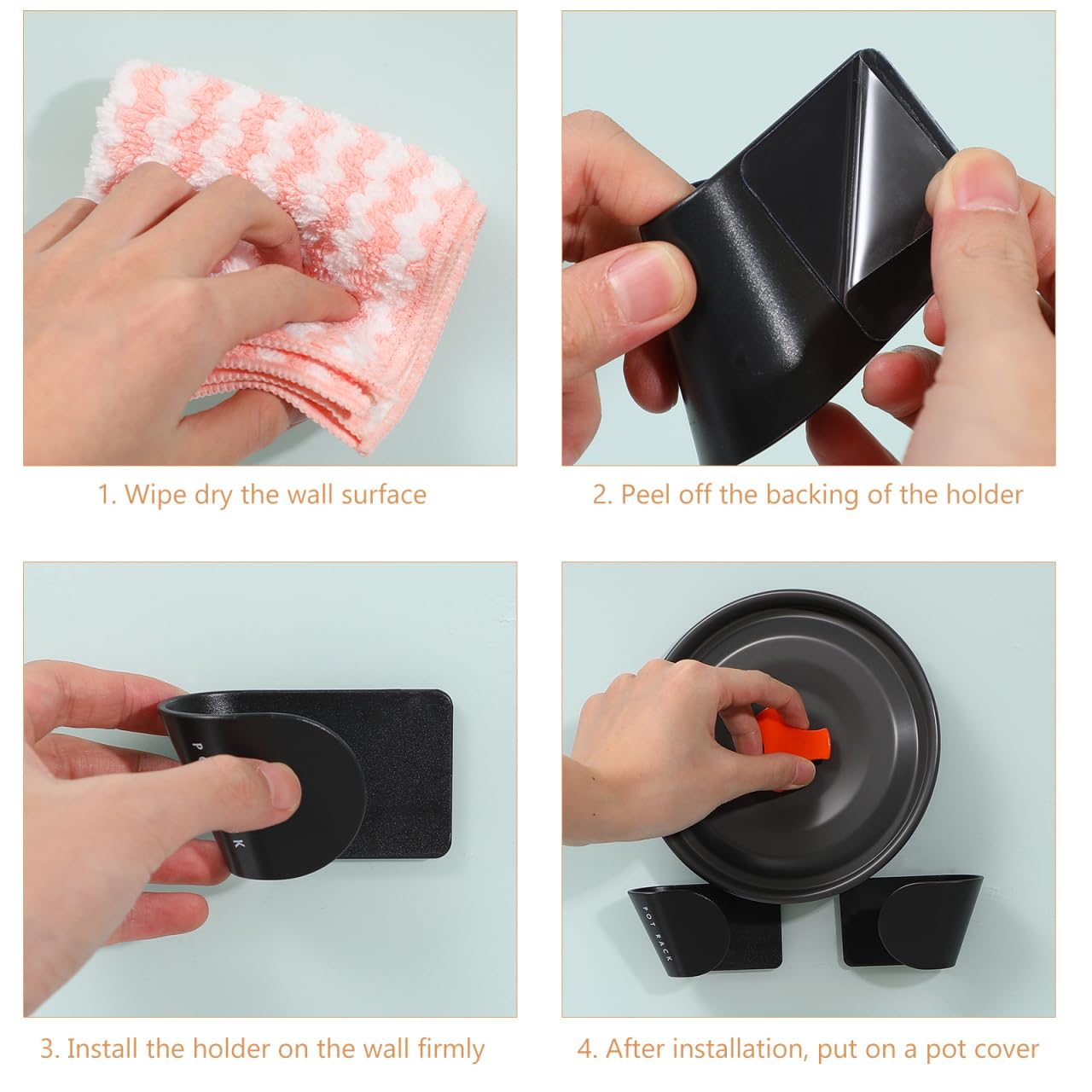 Hemoton 5 Pairs of Wall Mount Pot Lid Organizers Racks Plastic Pot Lid Storage Racks Holders 6.5x5x4.5cm(Black)