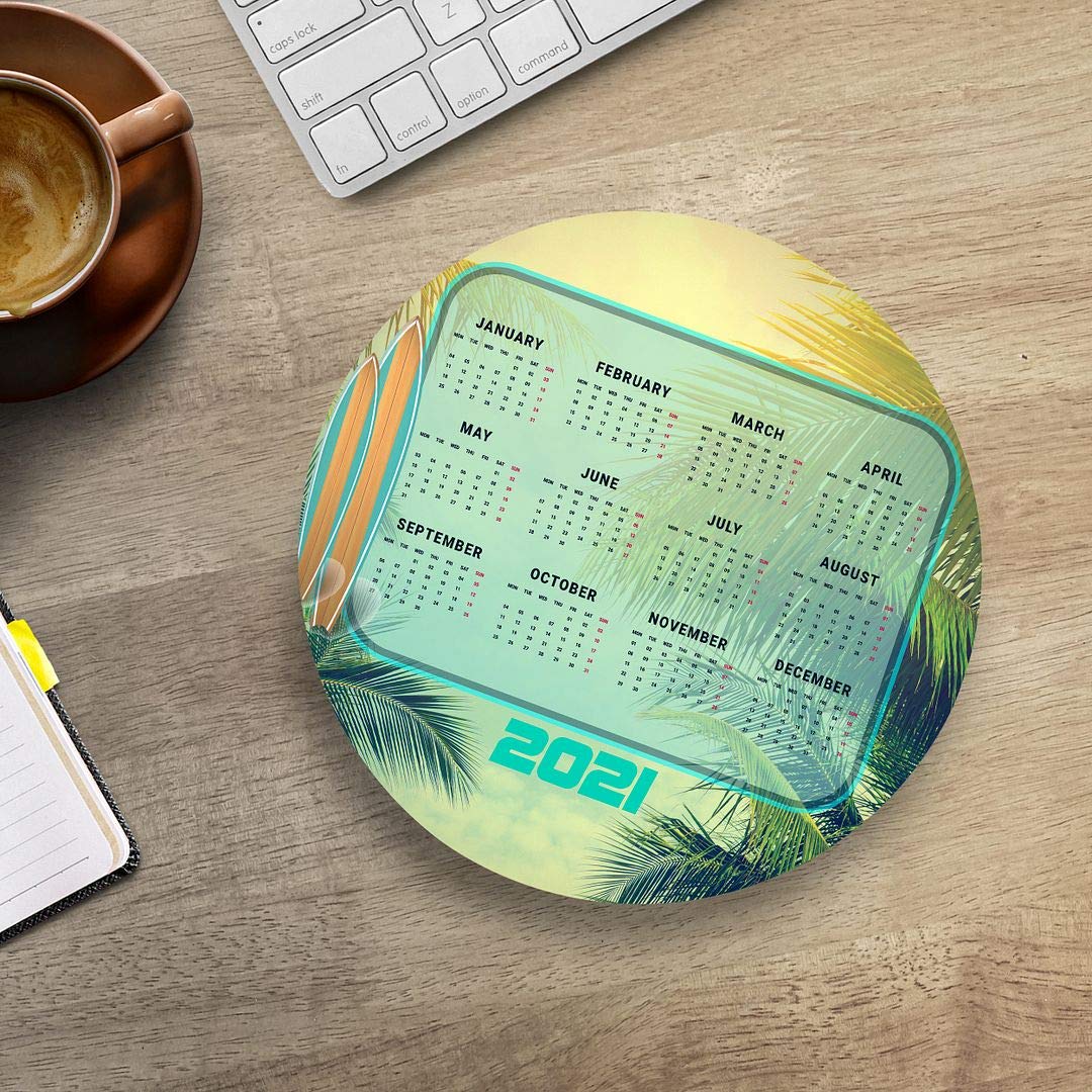 Pixxel Creations | Round Mouse Pad | 2021 Calendar | Gaming | Office | Desk | Home | Gift | Décor | Surf Pardise